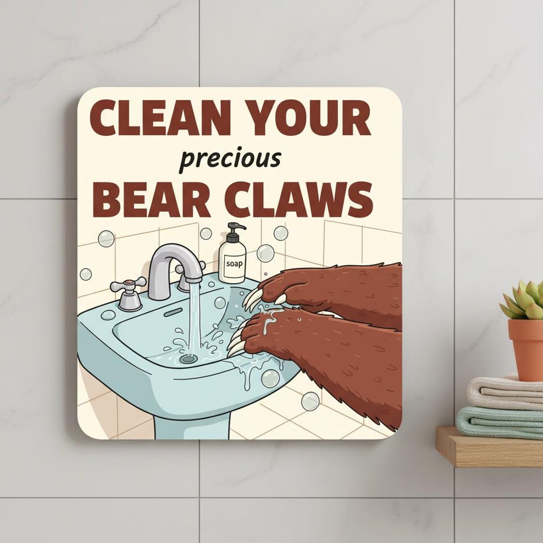 Bear Claw Hand Washing Sign | Funny Animal Restroom Decor (digital ...