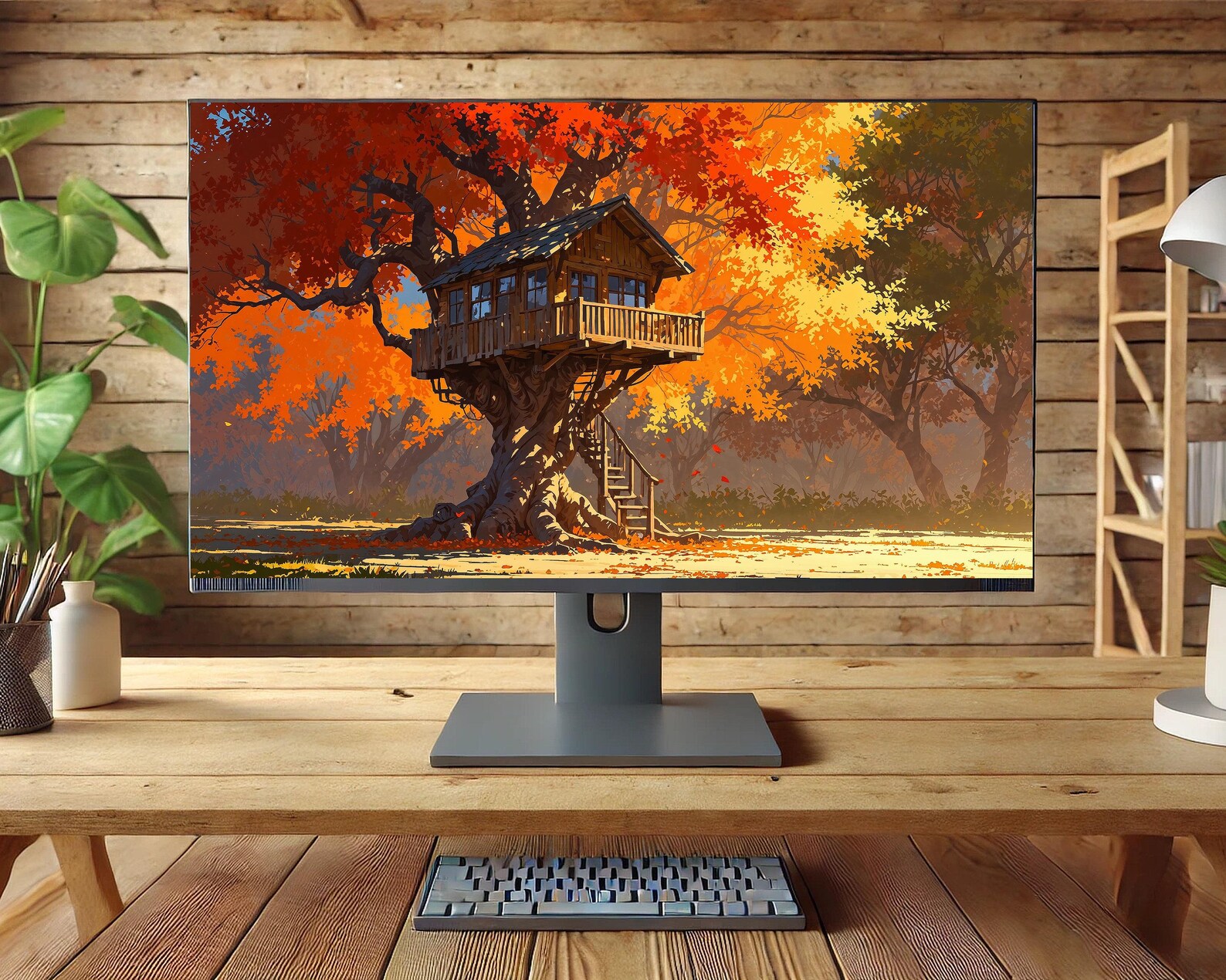 Treehouse Seasons Oak Forest Cozy Rustic Aesthetic Wallpaper Set 5 ...