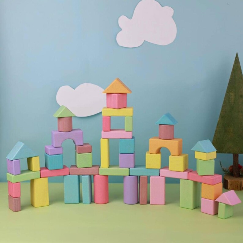 Wooden Building Blocks Set 48 Pcs | Montessori Toys for Kids | Colorful ...