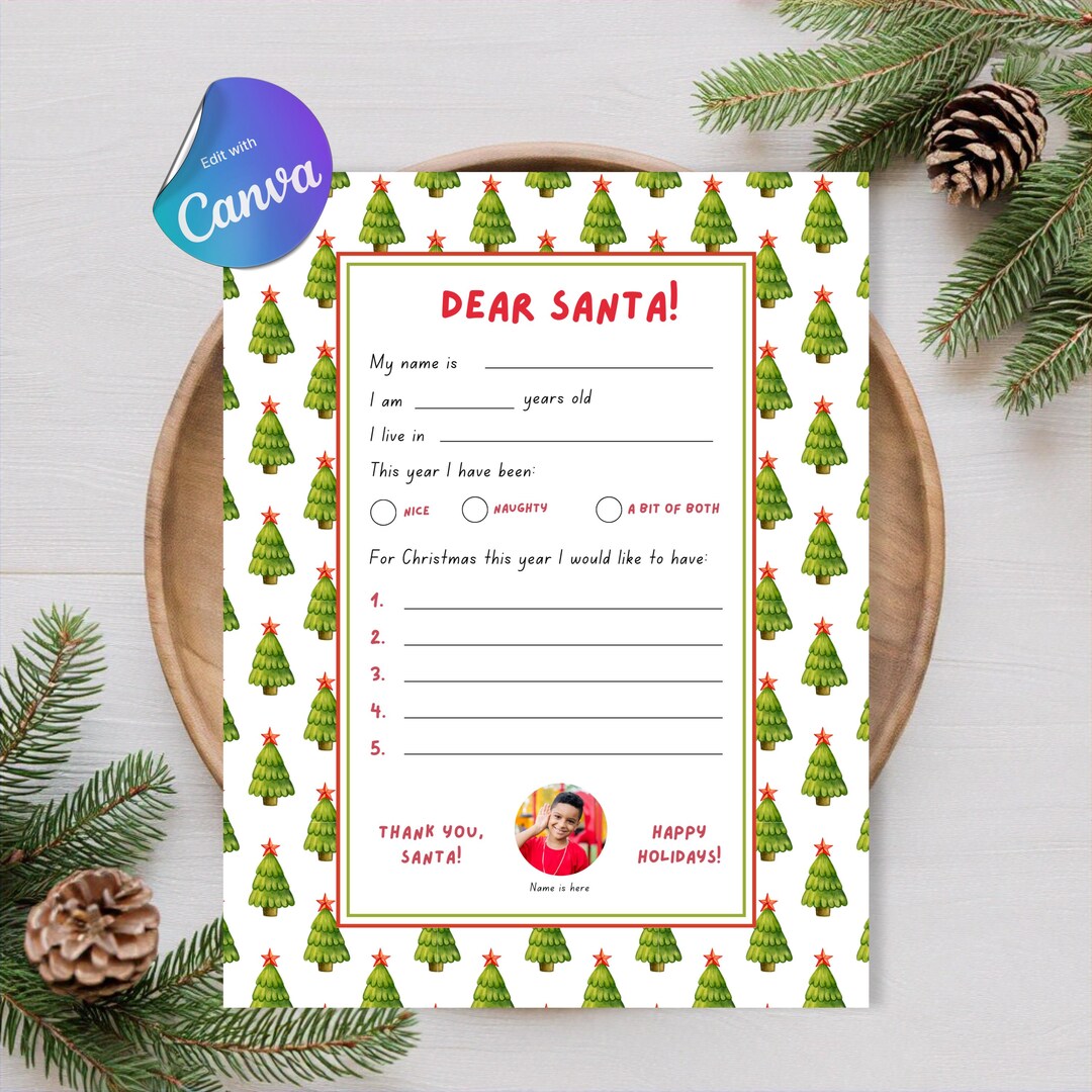 Letter to Santa Printable Santa Wish List Letters Christmas Letter Easy ...