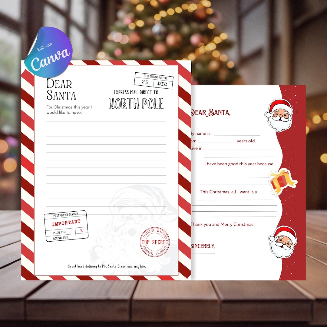 Letter to Santa Printable Santa Wish List Letters Christmas Letter Easy ...