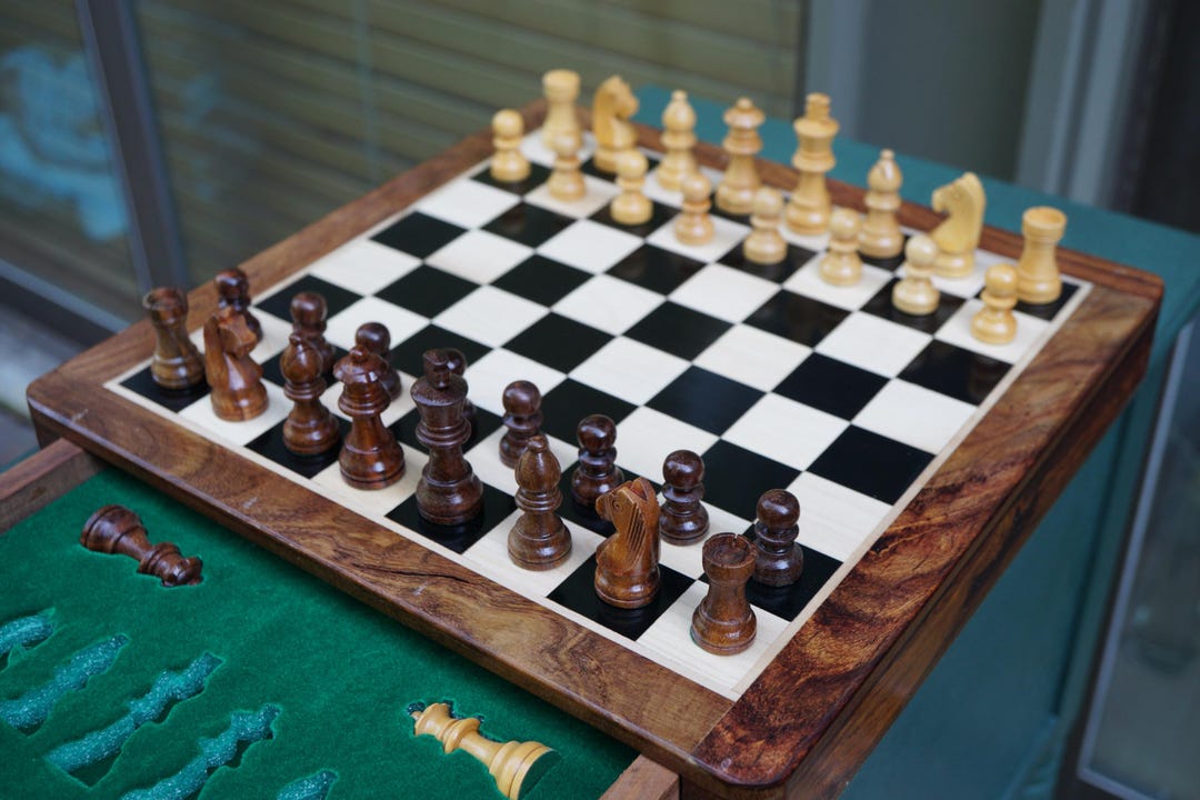 Ebony Drawer Magnetic Travel Chess Set 12" Portable Wooden Chess Set ...