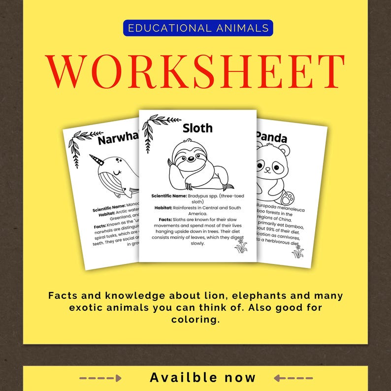 Educational Animal Fact Worksheets From Lion to Elephant to More Exotic ...