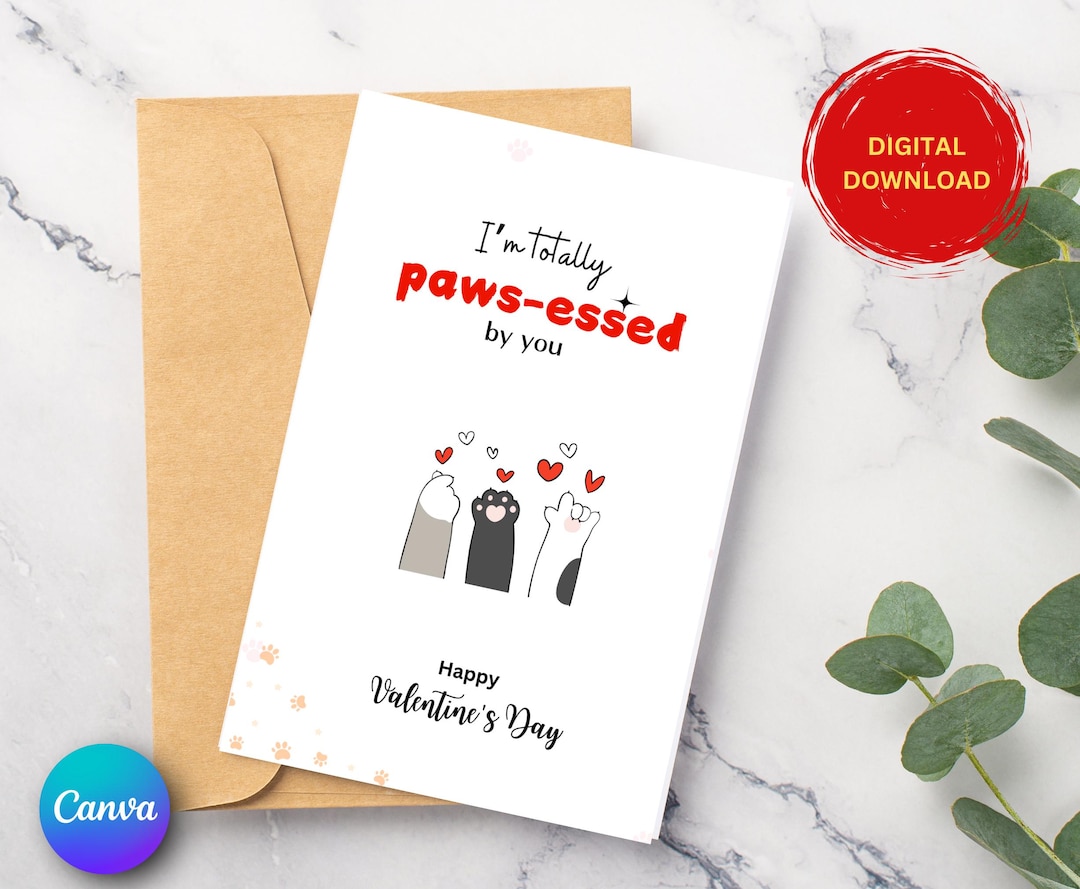 Printable Paws-itively Adorable Dog Valentine's Day Card |cute Dog ...