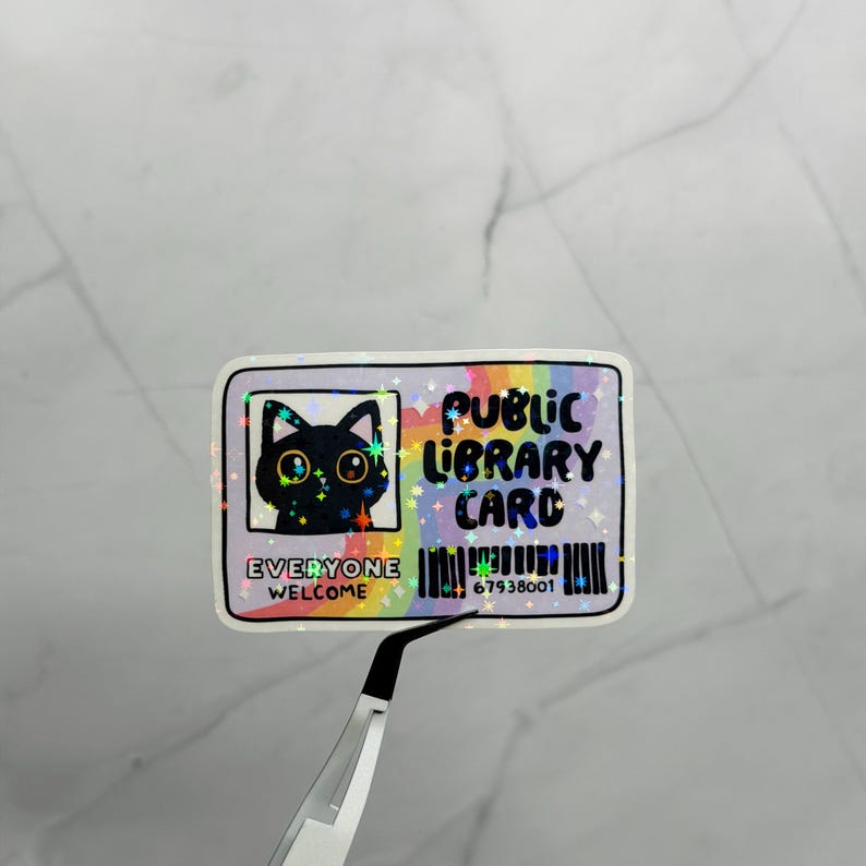 Holographic Public Library Card Sticker, Black Cat Vinyl Decal, Book ...