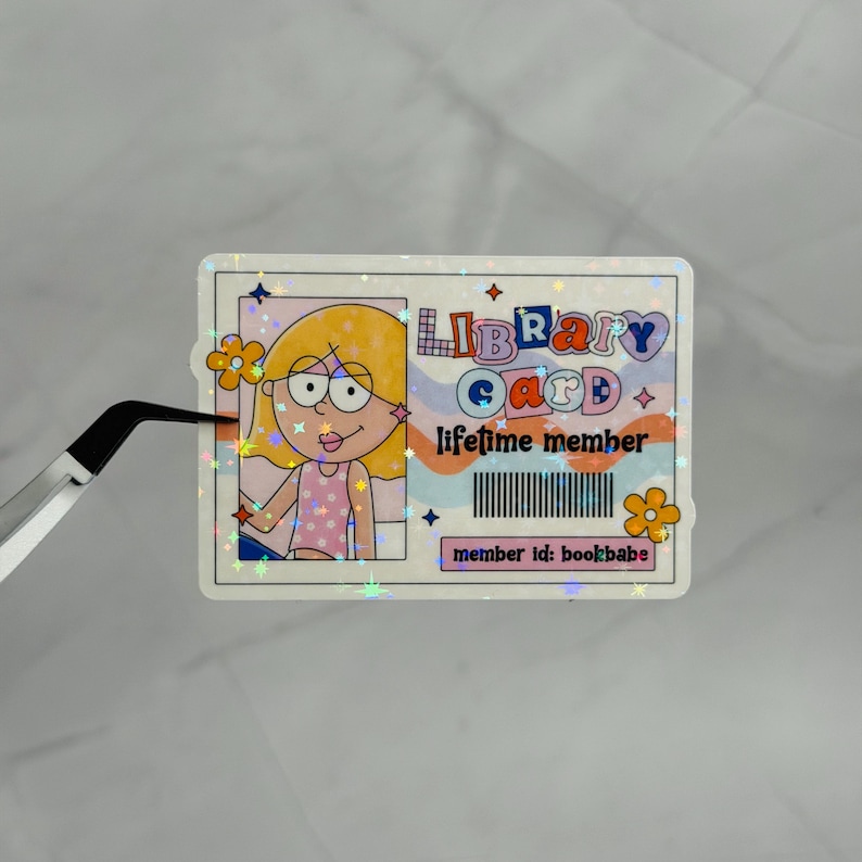 Holographic Library Card Sticker, Y2K Book Lover Decal, Retro Reader ...