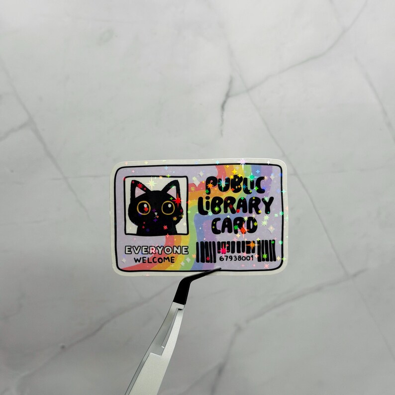 Holographic Public Library Card Sticker, Black Cat Vinyl Decal, Book ...