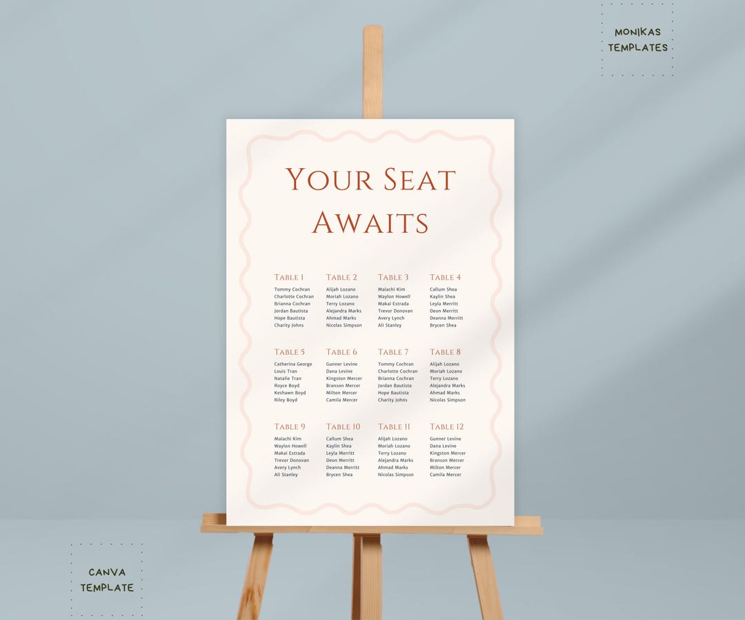 DIY Wedding Seating Chart Template | Modern Editable Canva Reception ...