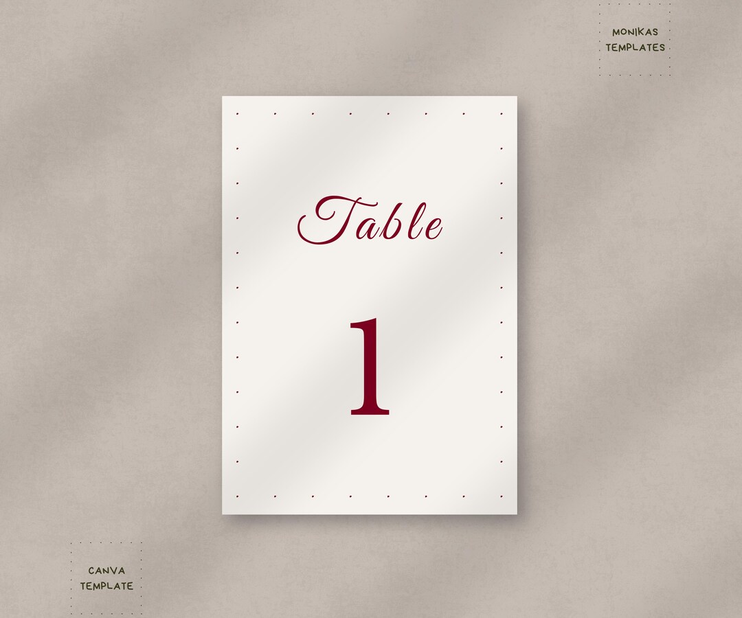 Minimalist Table Number Template Modern Table Numbers Canva Table ...