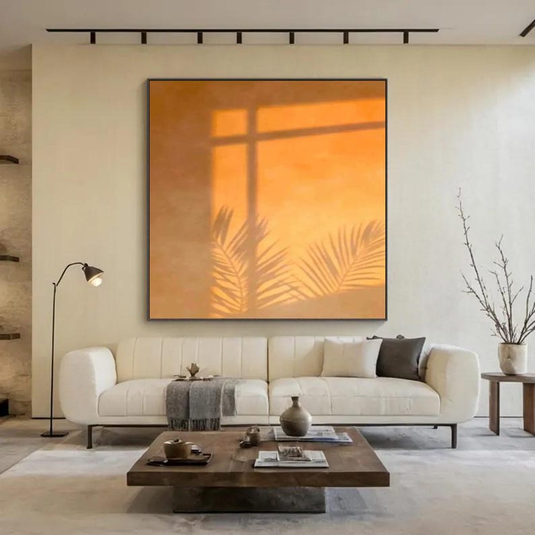 Large Orange Leave Shadow Sunset Wall Oil Painting 3D Minimalist ...