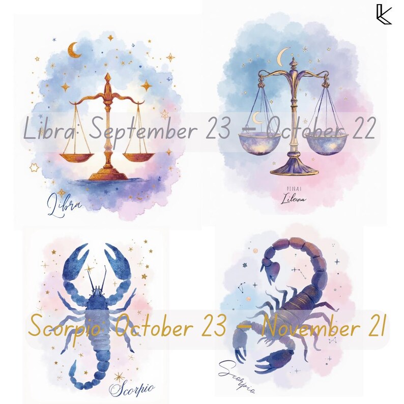 Zodiac Signs Watercolor Clipart Bundle, Horoscope 24PNG, Celestial ...