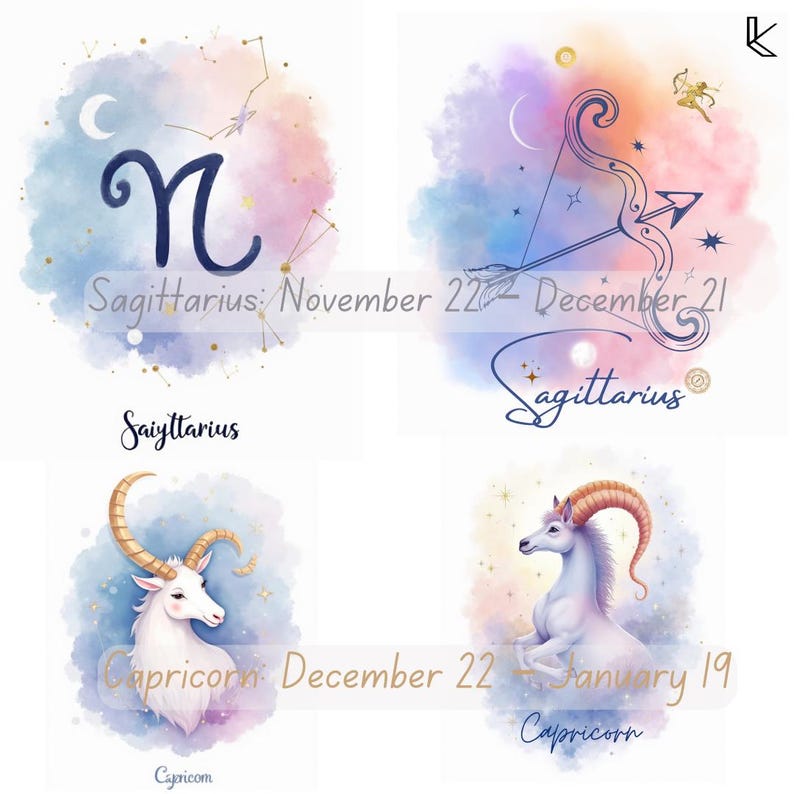 Zodiac Signs Watercolor Clipart Bundle, Horoscope 24PNG, Celestial ...