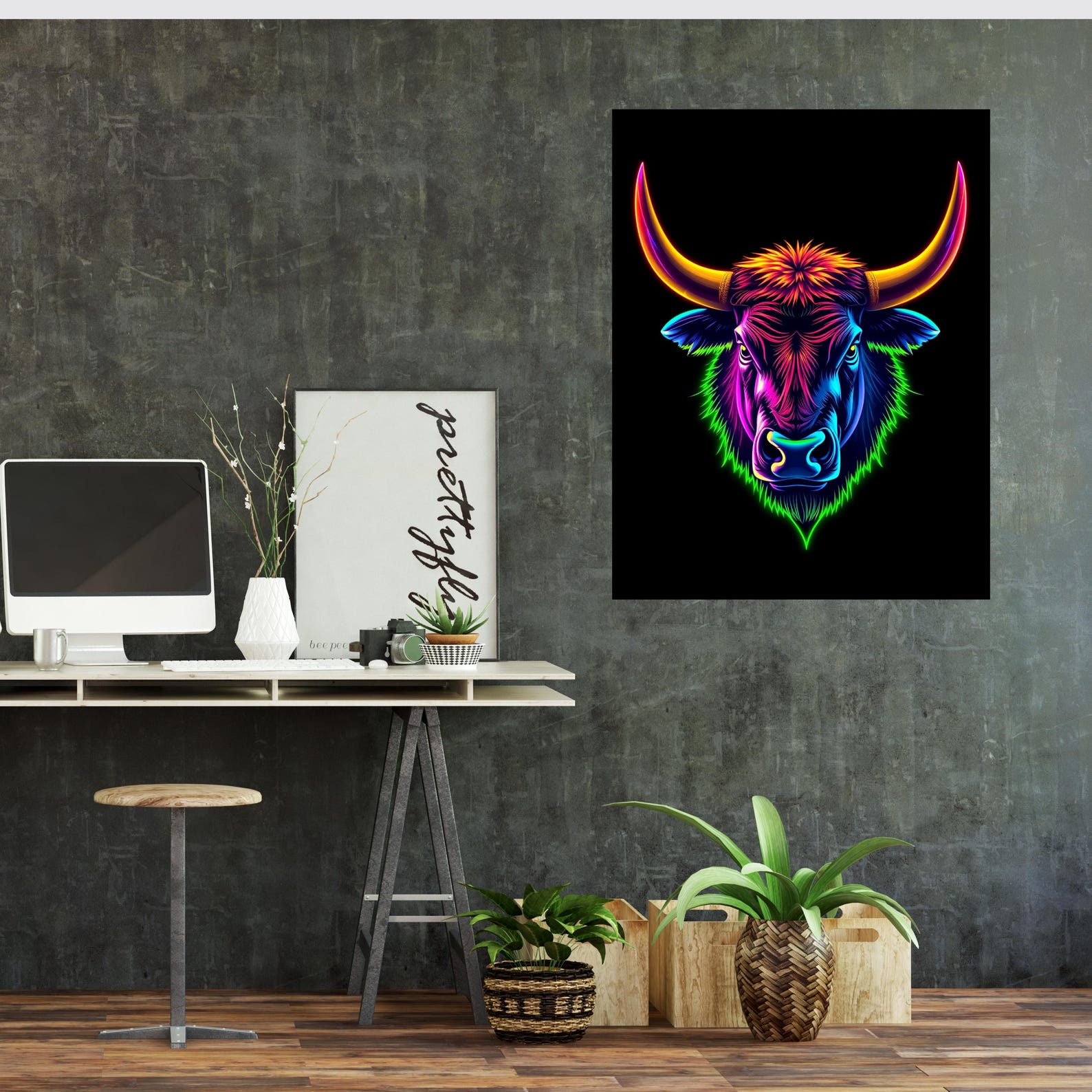 Neon Bull Png, Urban Graphic Sublimation Design, Aesthetic Animal ...