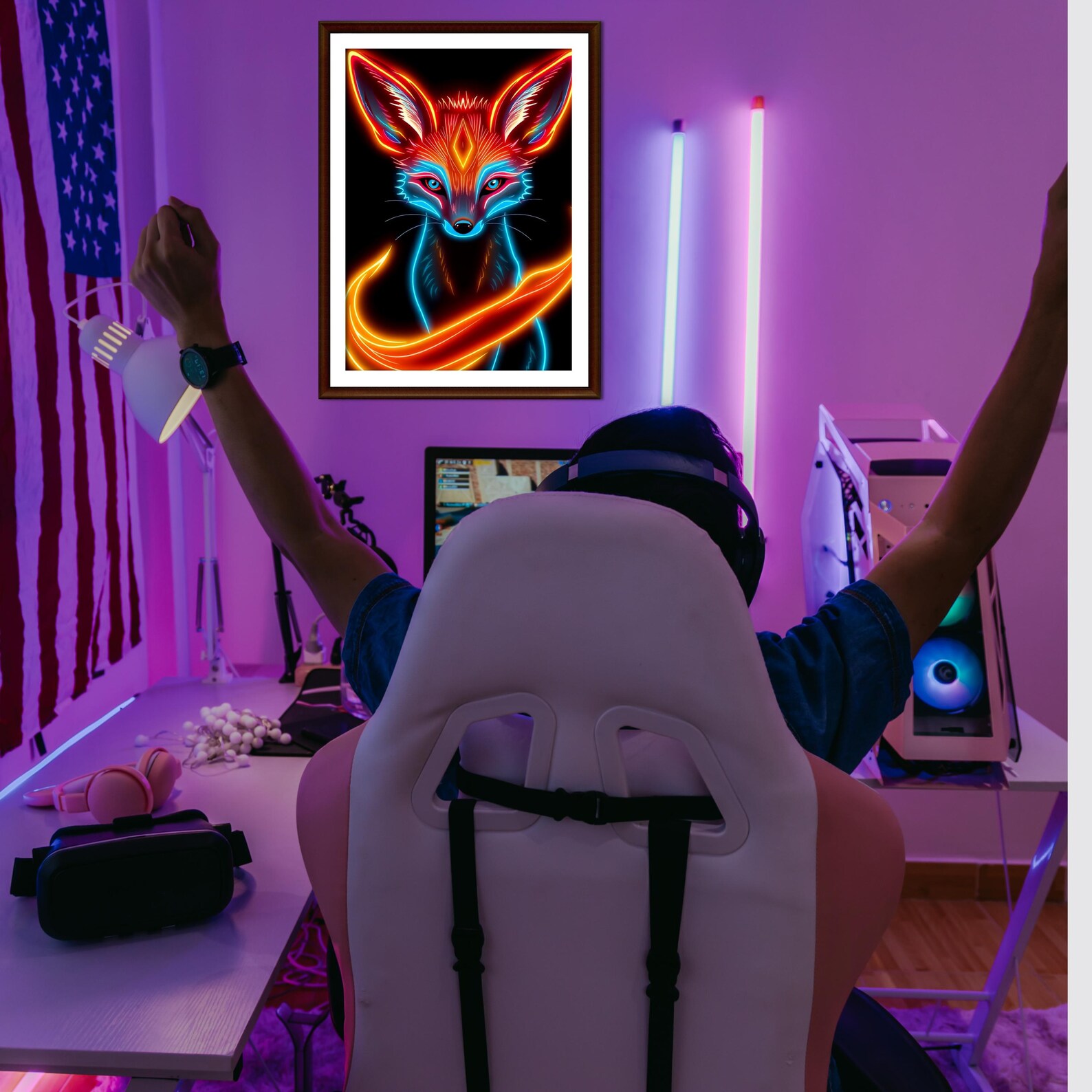 Neon Fennec Fox Png, Urban Graphic Sublimation Design, Aesthetic Animal ...