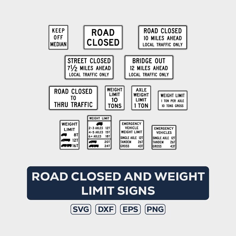 Road Closed and Weight Limit Signs | Svg, Dxf, Eps, Png Formats ...