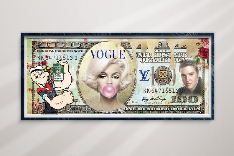Dollar Bill Marilyn X Vogue - Ultra-wide Wall Art, Canvas Art & Money ...