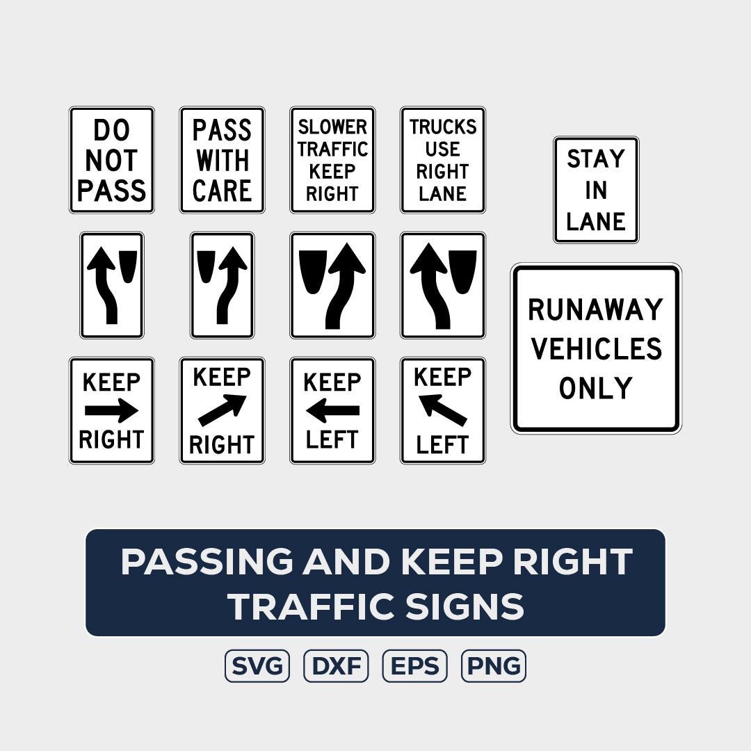 Passing and Keep Right Traffic Signs | Svg, Dxf, Eps, Png Formats ...