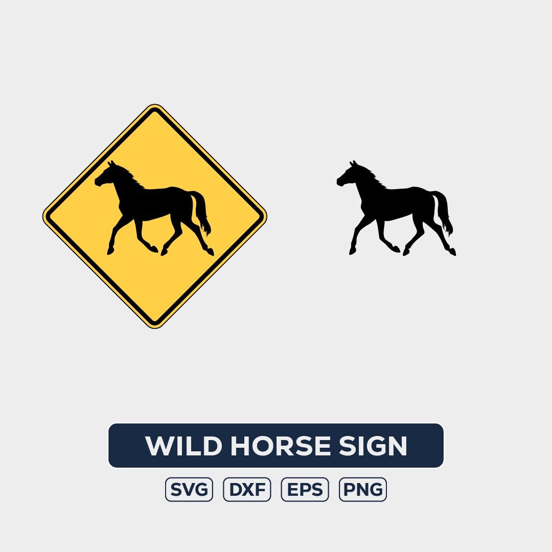 Wild Horse Sign SVG File, Animal Traffic Warning Sign, Equestrian ...