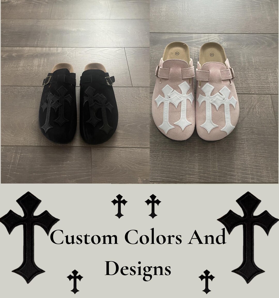 Custom Chrome Heart Cross Birk Clogs - Etsy