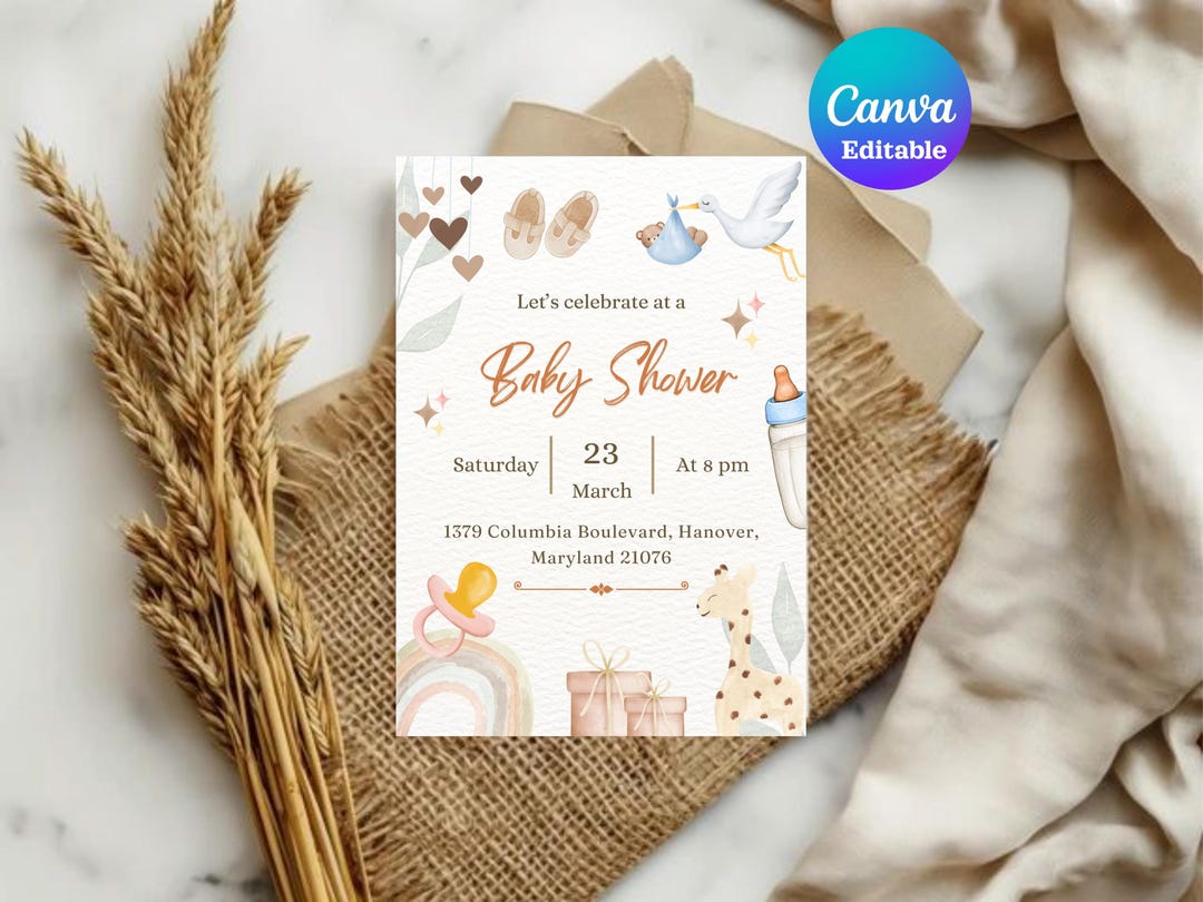 Teddy Bear Baby Shower Invitation – Neutral Theme, Editable Digital ...