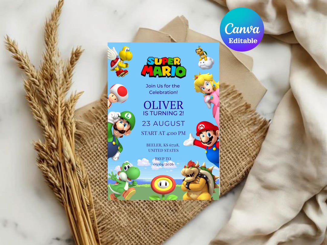 Super Mario Birthday Invitation Card – Easy to Edit & Fun Digital ...