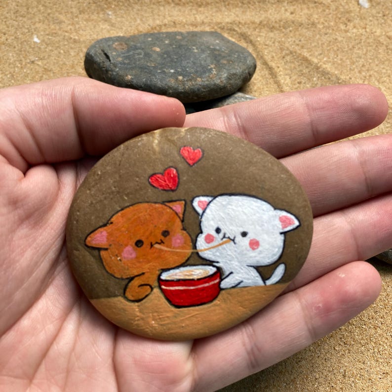 Hand Painted Love Cats Stone, Painted Stones, Beach Stones ...