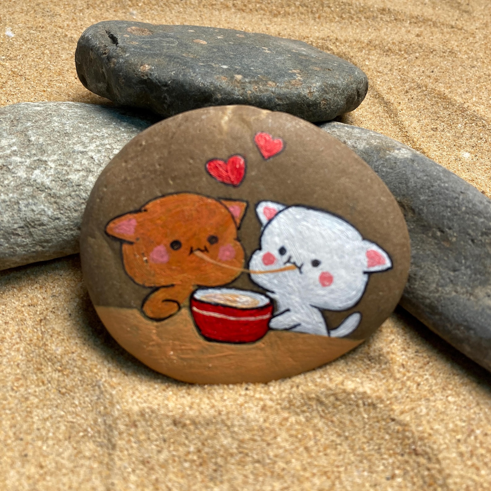 Hand Painted Love Cats Stone, Painted Stones, Beach Stones ...