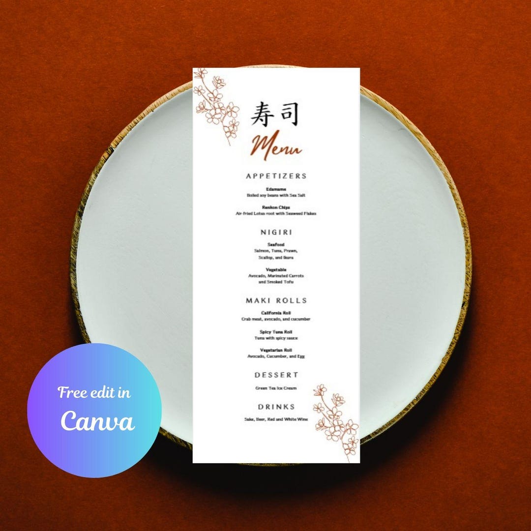 Editable Sushi Menu Template, Dinner Party, Girl's Night, Kids Party ...