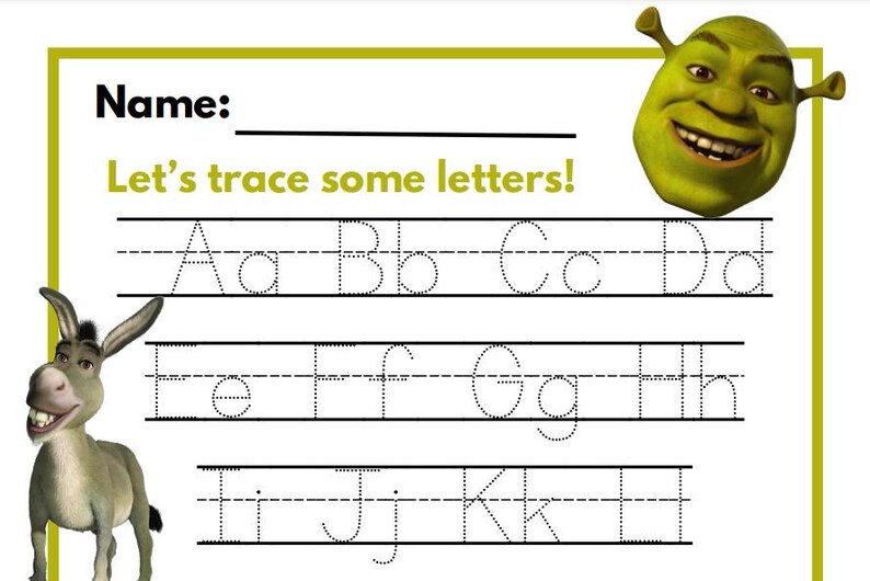 Shrek Printable English Alphabet Tracing Template - Etsy