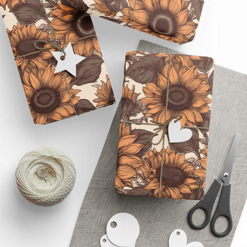 Sunflower Print Wrapping Paper: Vintage Floral Gift Wrap - Etsy