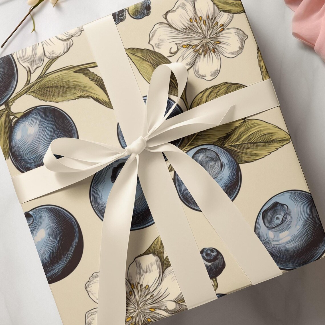 Floral Blueberry Wrapping Paper: Rustic Vintage-style Gift Wrap - Etsy