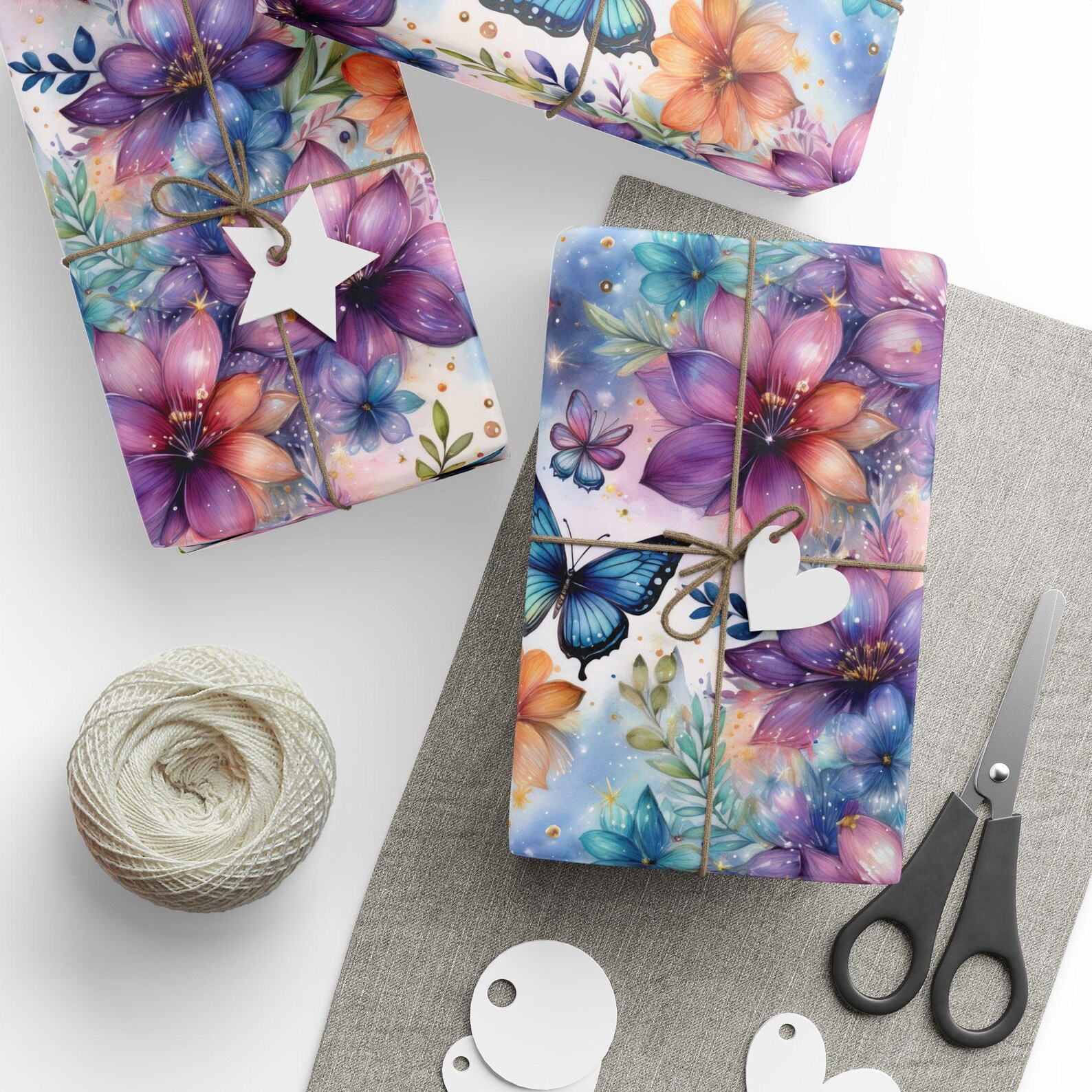 Colorful Butterfly Wrapping Paper, Floral Gift Wrap, Birthday, Wedding ...