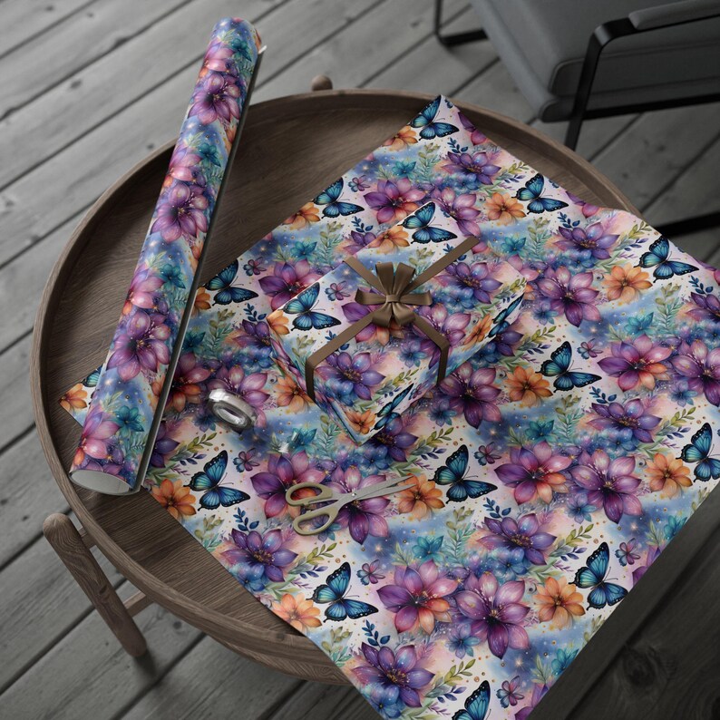 Colorful Butterfly Wrapping Paper, Floral Gift Wrap, Birthday, Wedding ...