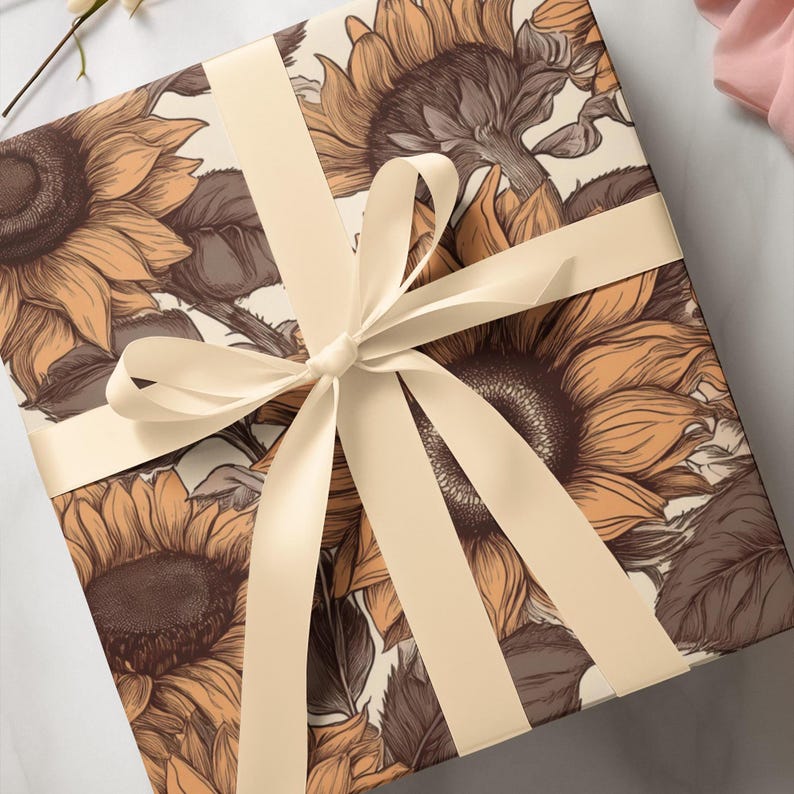 Sunflower Print Wrapping Paper: Vintage Floral Gift Wrap - Etsy