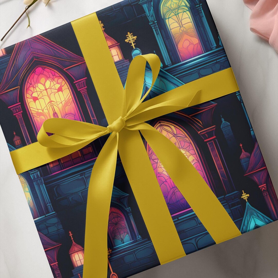 Colorful Church Gift Wrapping Paper: Festive Holiday Wrap - Etsy