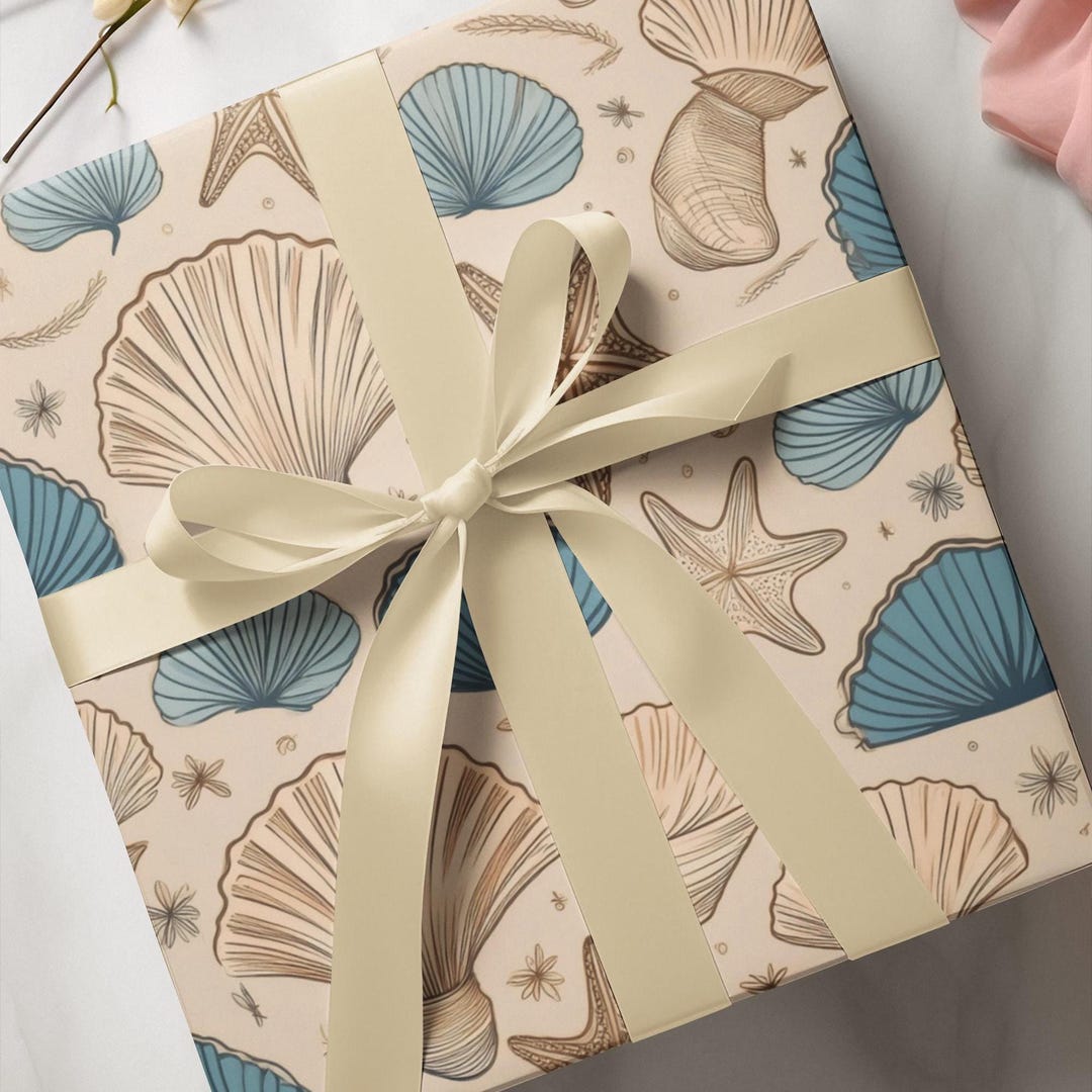 Coastal Shell Wrapping Paper: Nautical Ocean Theme Gift Wrap - Etsy