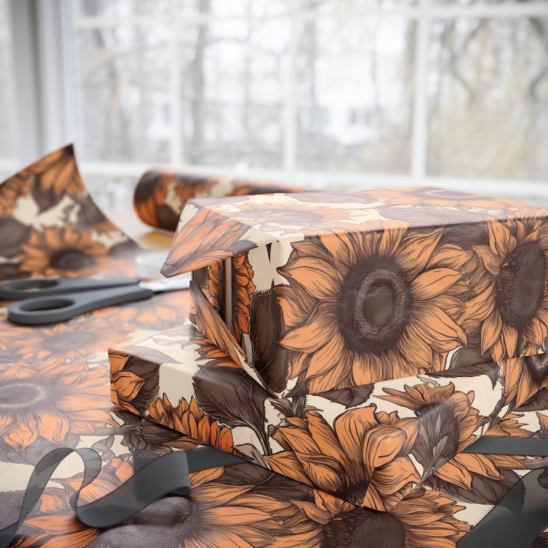 Sunflower Print Wrapping Paper: Vintage Floral Gift Wrap - Etsy
