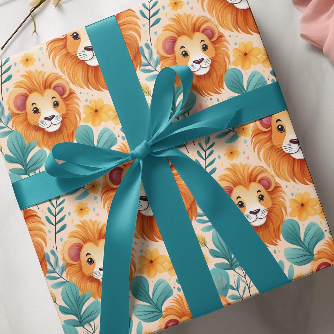 Lion-themed Wrapping Paper, Cute Animal Gift Wrap, Kids Birthday, Baby ...