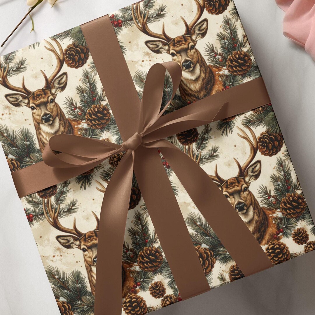Vintage Reindeer Pinecones Holiday Wrapping Paper Roll - Etsy