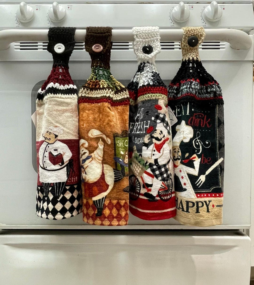 Chef Decor: Crocheted Top Kitchen Hand Towels - Etsy