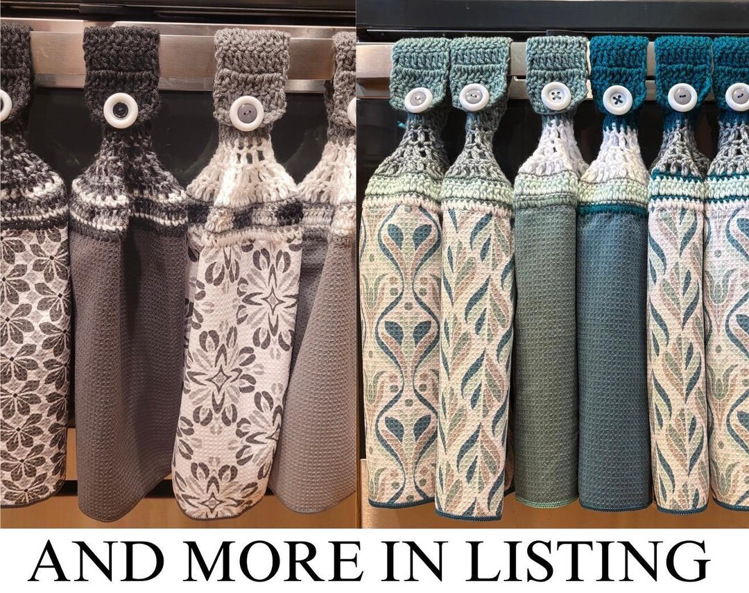Green and Grey Designs: Crocheted Top Kitchen or Bathroom Hand Towels ...