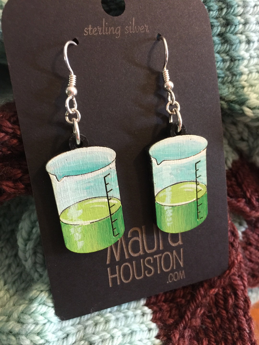 Hand-painted Beaker Earrings: Cherry Wood, Sterling Silver Hooks - Etsy