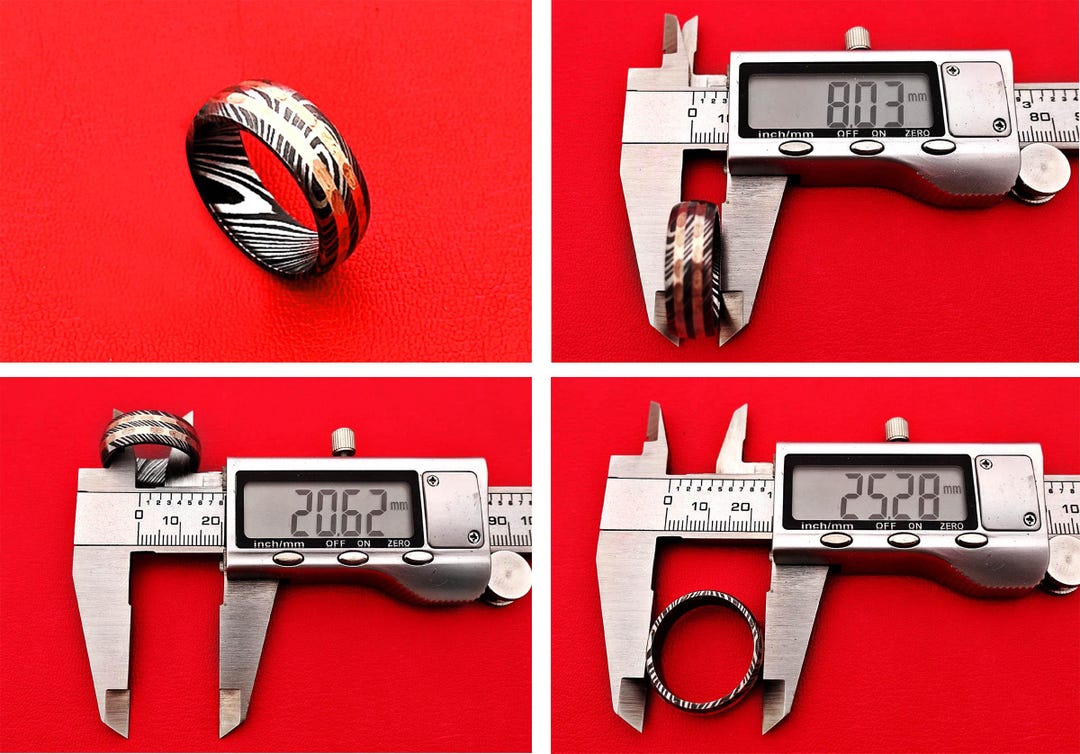Mens Damascus Steel Wedding Ring With Inner Incense Brass Unique ...