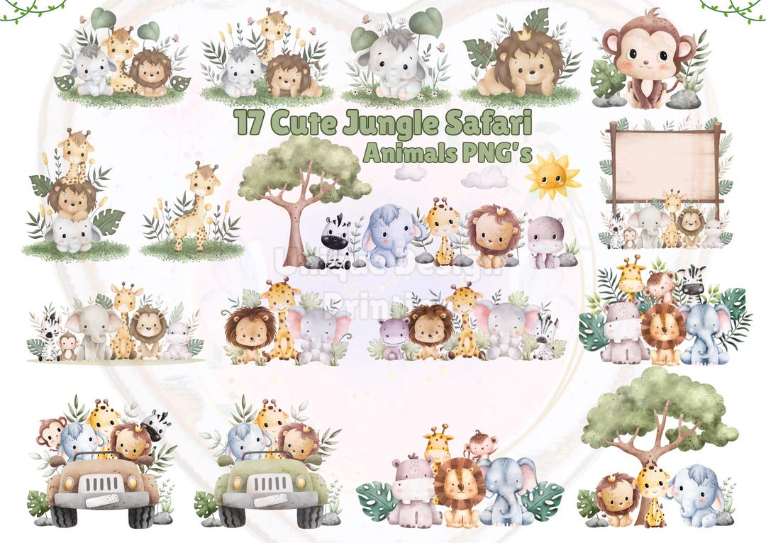 Cute Safari Animal Clipart - Jungle Animals Png - Watercolor - Nursery ...