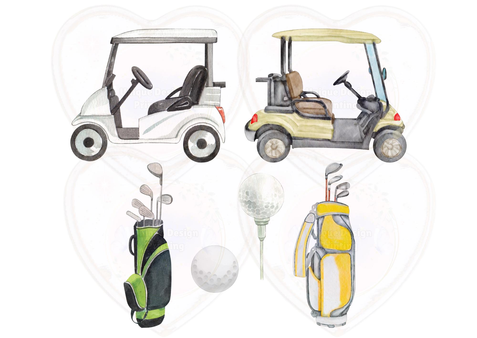 Watercolor Golf Clipart: Golf Course, Cart, Clubs (PNG Digital Download ...