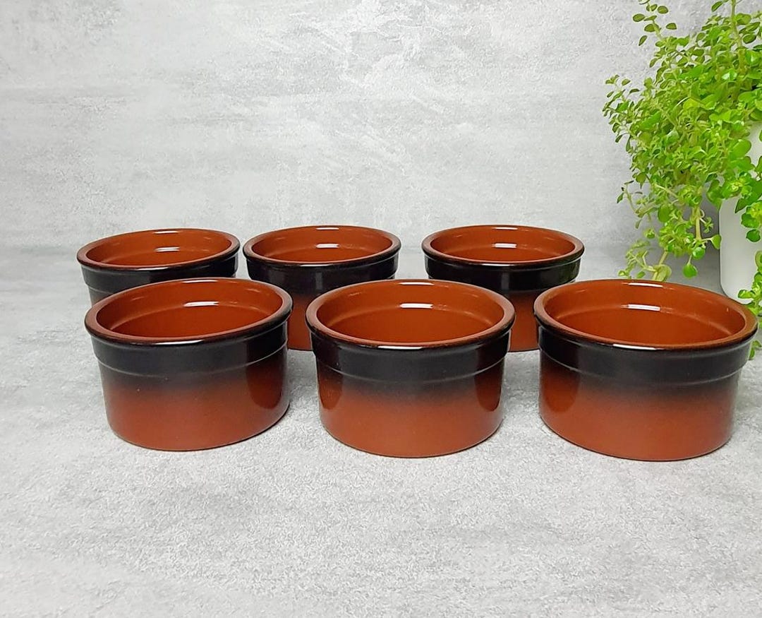 6 Cermer Ceramic GLAZED RAMEKIN DISHES Creme Brulee, Souffle, Olive ...