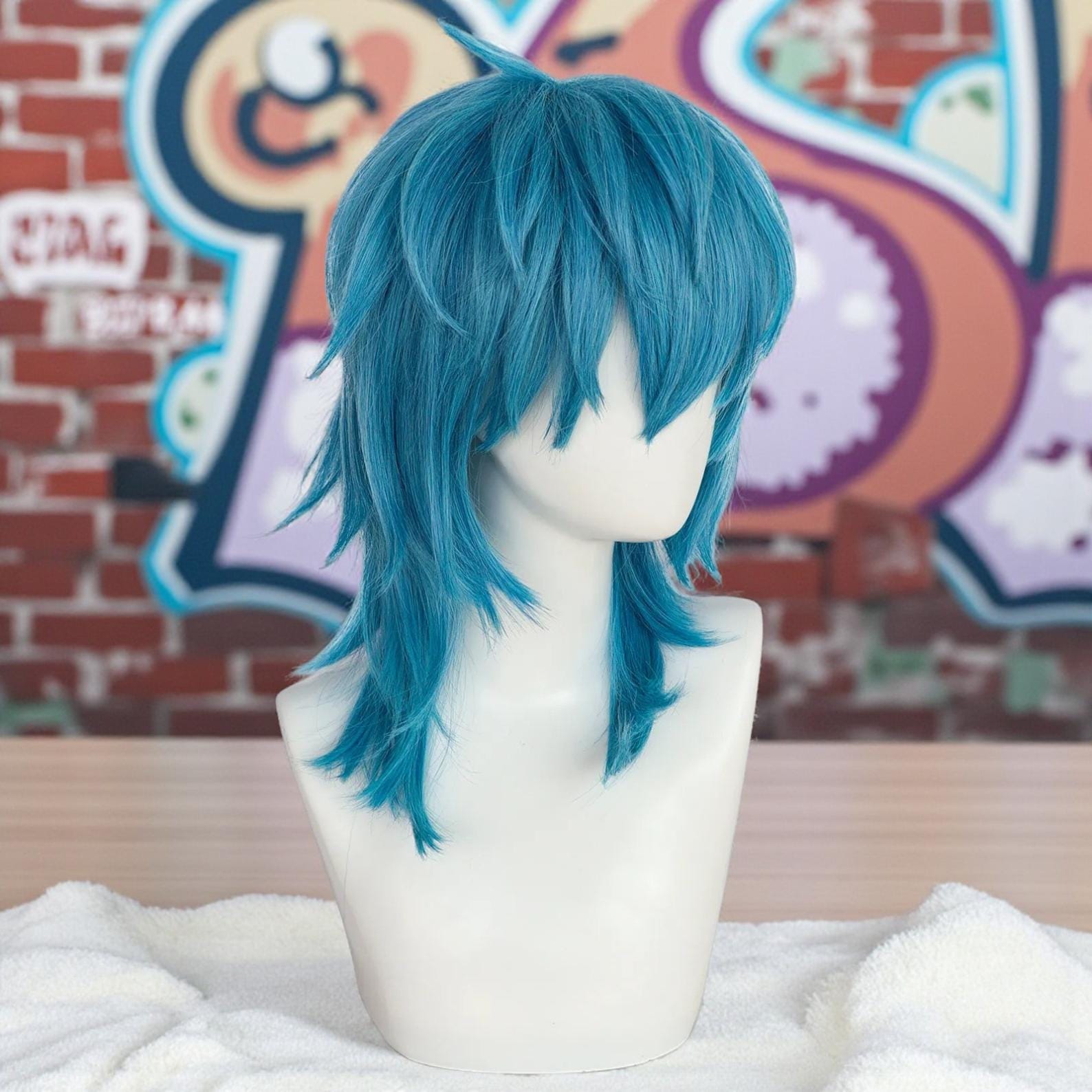 Blue Medium-length Straight Wig, Inspired by Sally Face, Synthetic ...