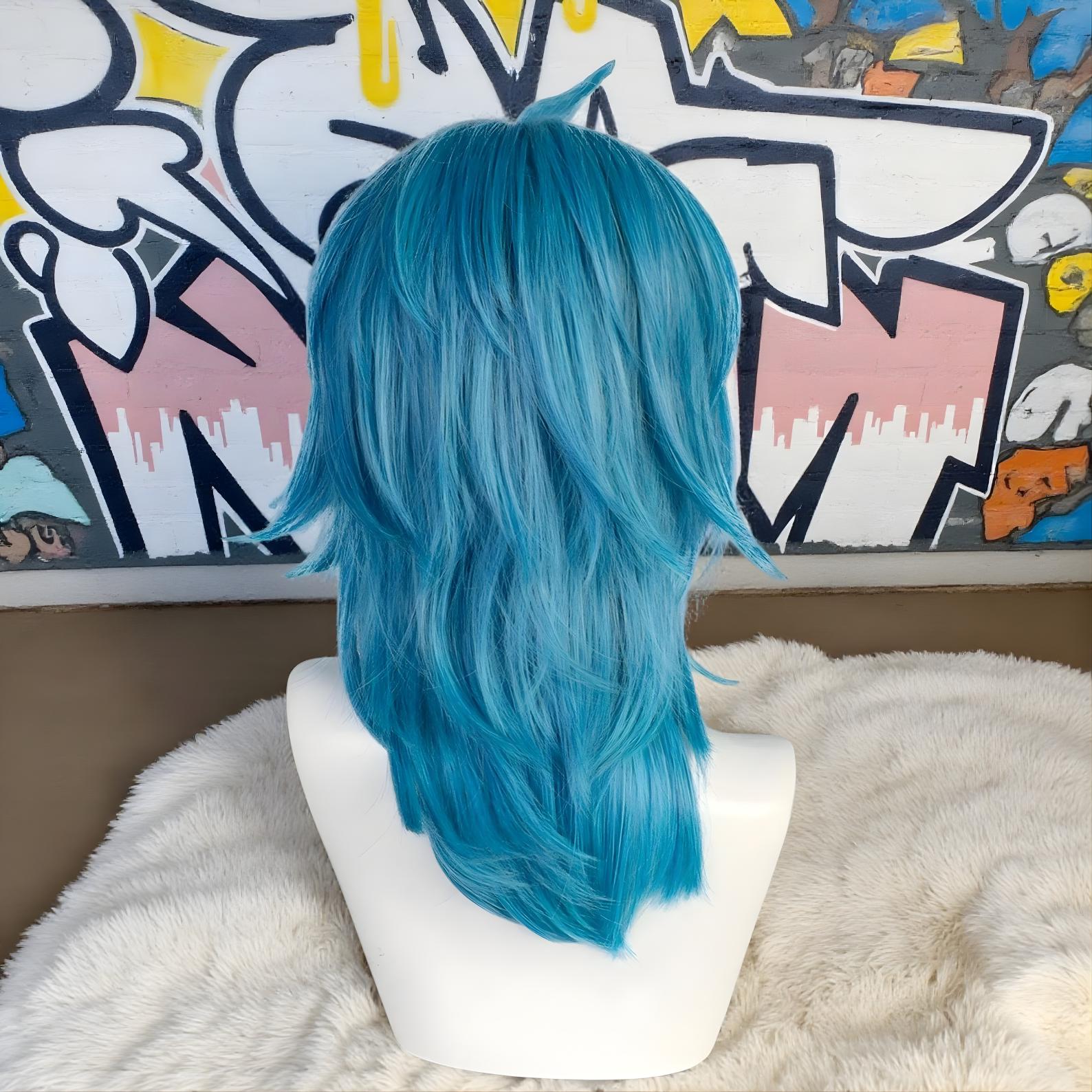 Blue Medium-length Straight Wig, Inspired by Sally Face, Synthetic ...