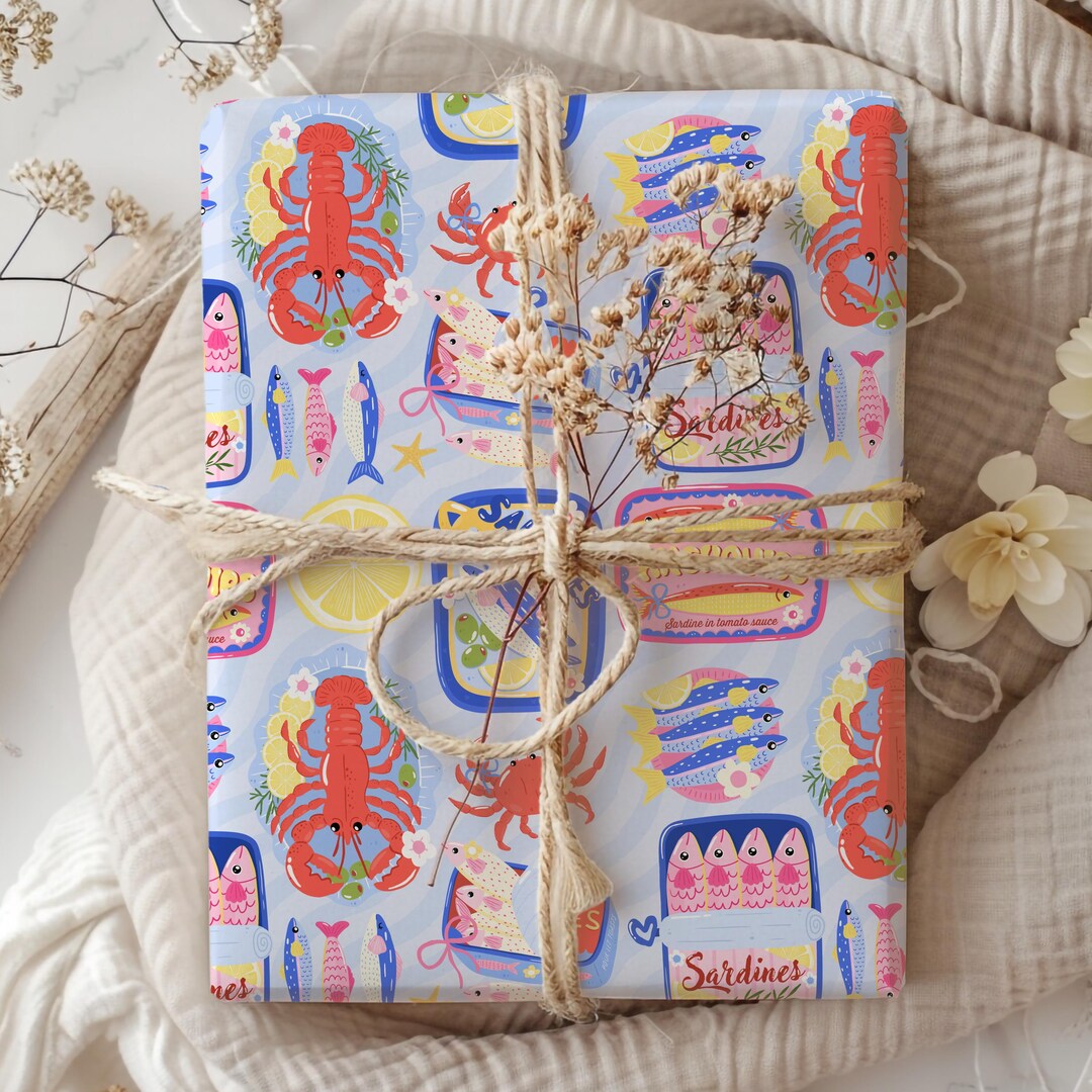 Retro Sardine Wrapping Paper, Colorful Retro Sardine Gift Paper ...