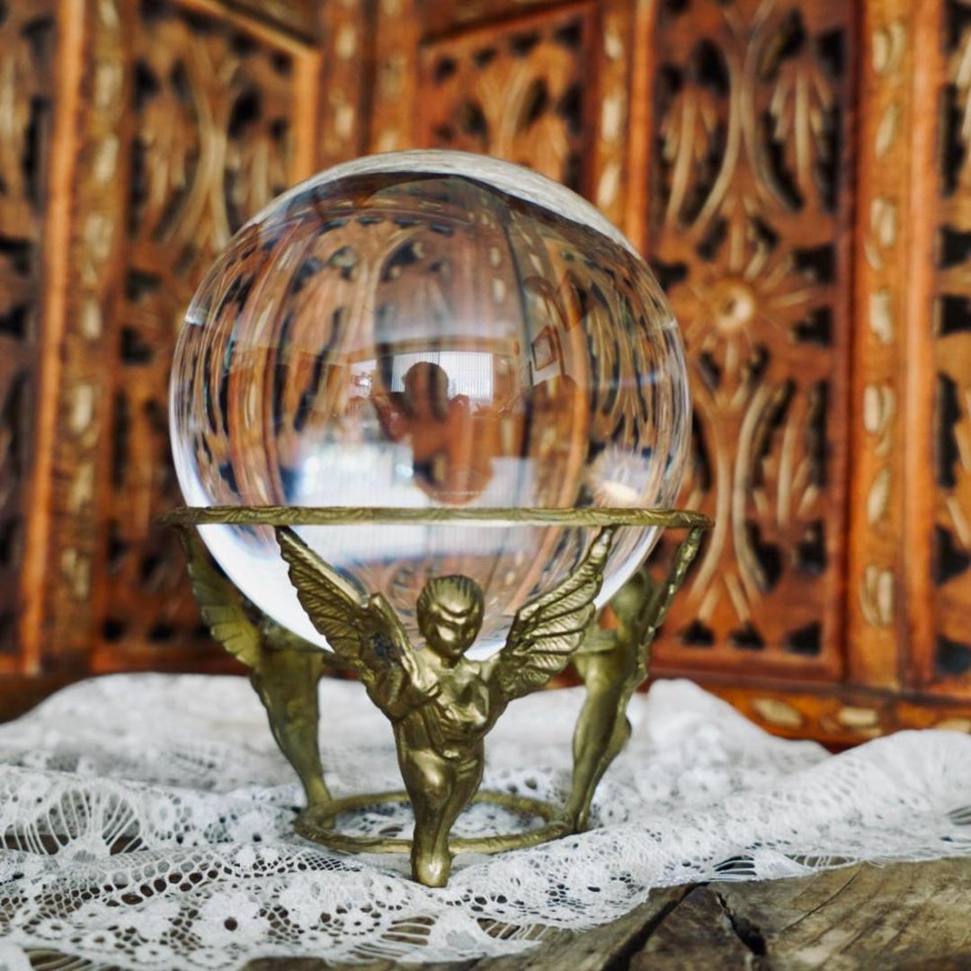 CHERUB SPHERE STAND 200mm 150mm Metaphysical Angel Fortune Teller Ball ...